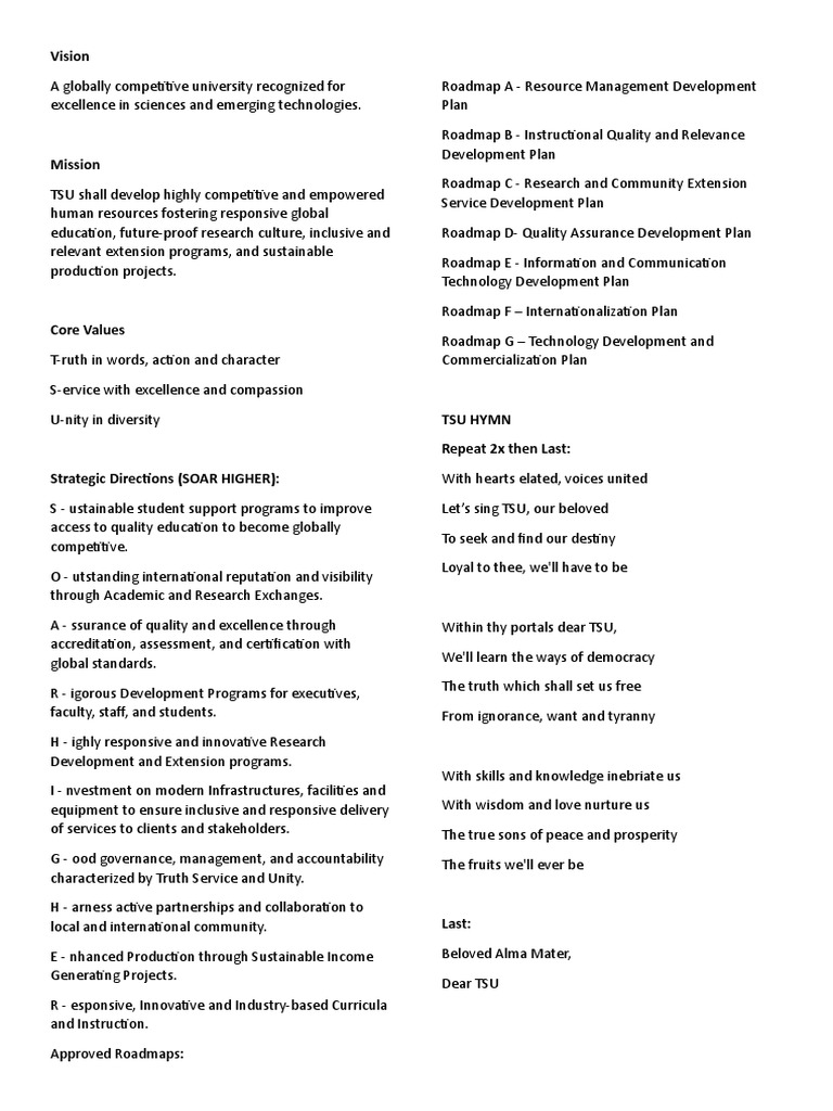 TSU's Global Excellence Vision | PDF | Career & Growth