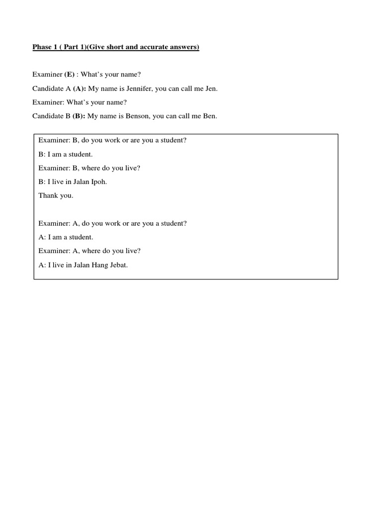 Ket Speaking Examples | PDF