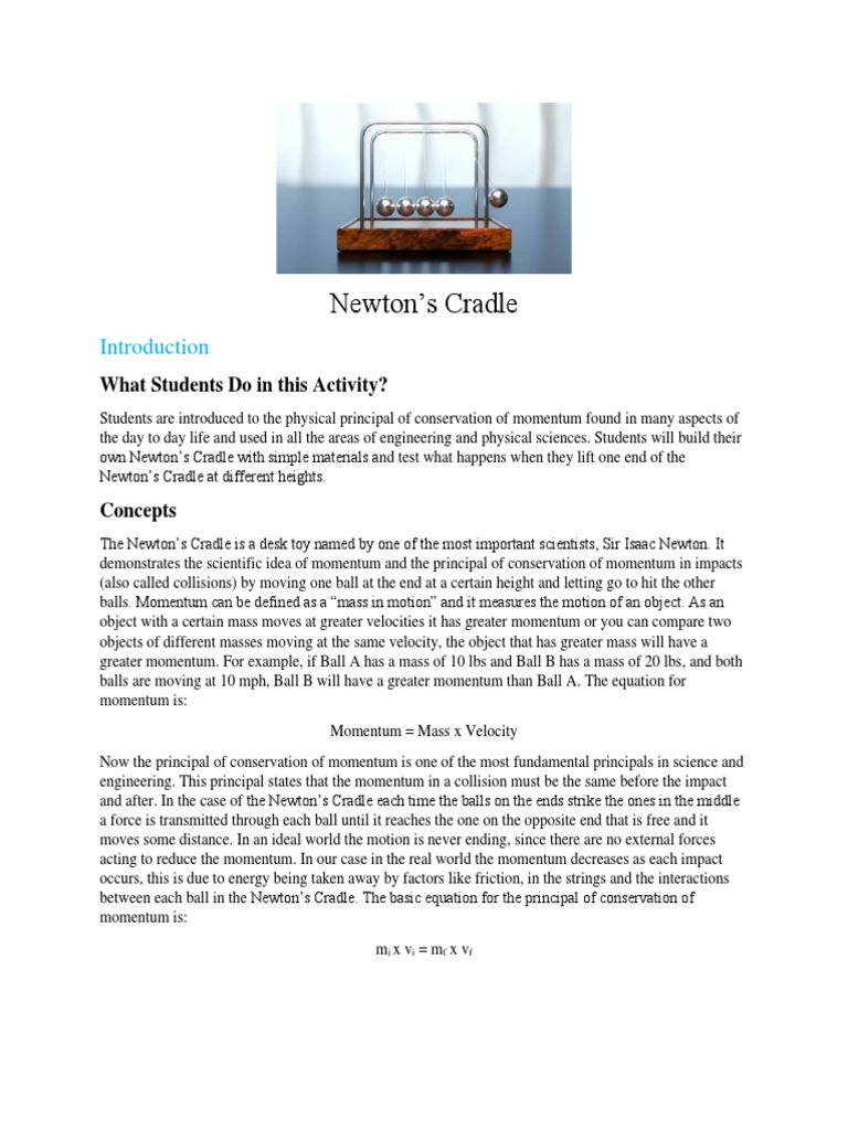 Newtons Cradle Activity U of Puerto Rico Aerodesign | PDF | Momentum | Mass
