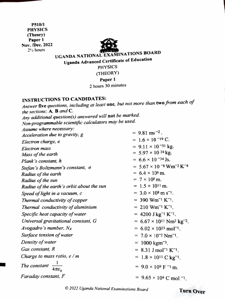 UACE P510 2022 physics one | PDF | Pressure | Heat Capacity