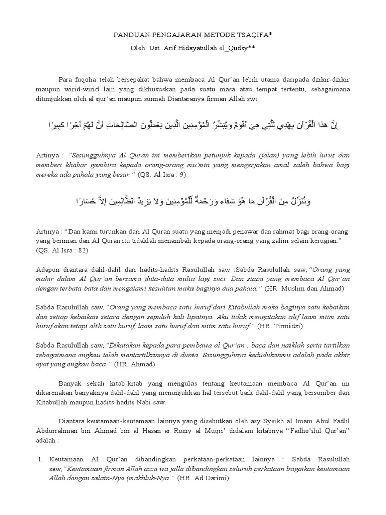 Panduan Pengajaran Metode Tsaqifa 22 | PDF | Agama & Spiritualitas