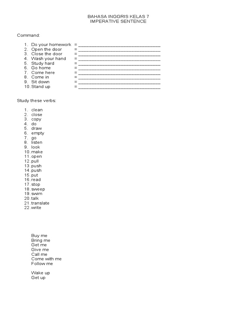 Bahasa Inggris Kelas 7 Imperative Sentence | PDF