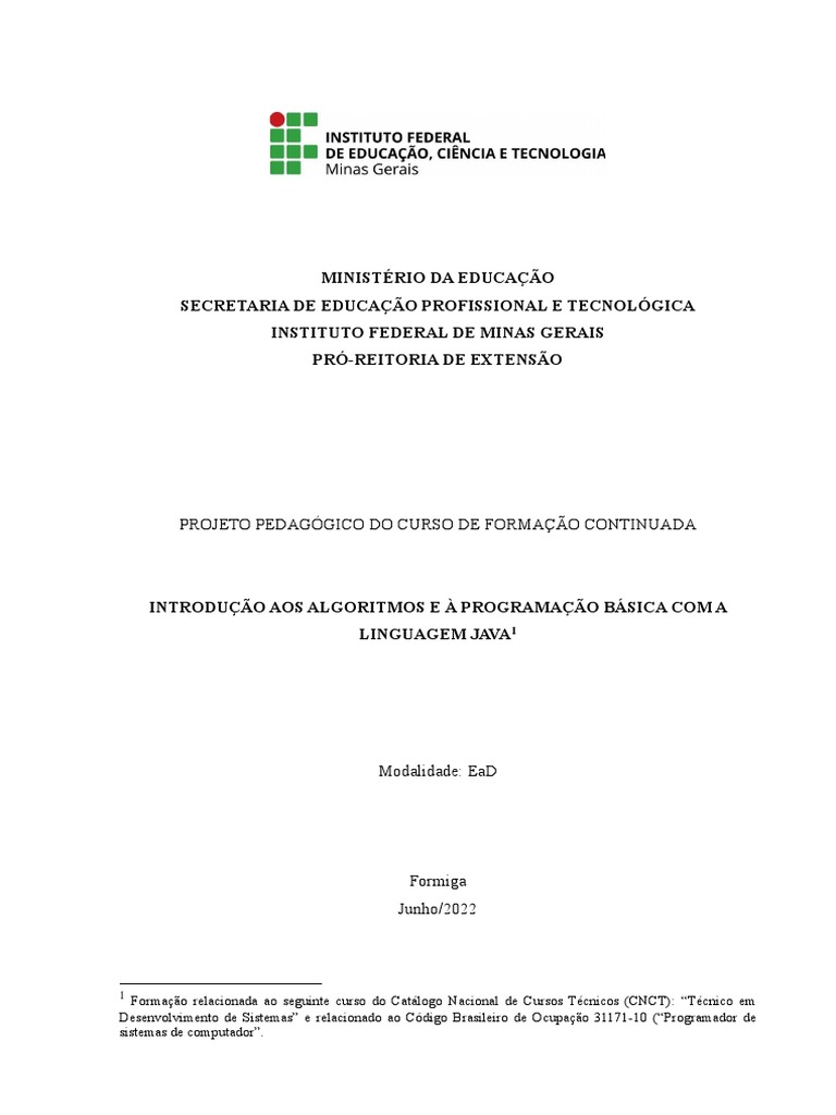 Projeto Pedagógico - Introdução Aos Algoritmos e À Programação Básica ... Projeto Pedagógico - Introdução Aos Algoritmos e À Programação Básica ...