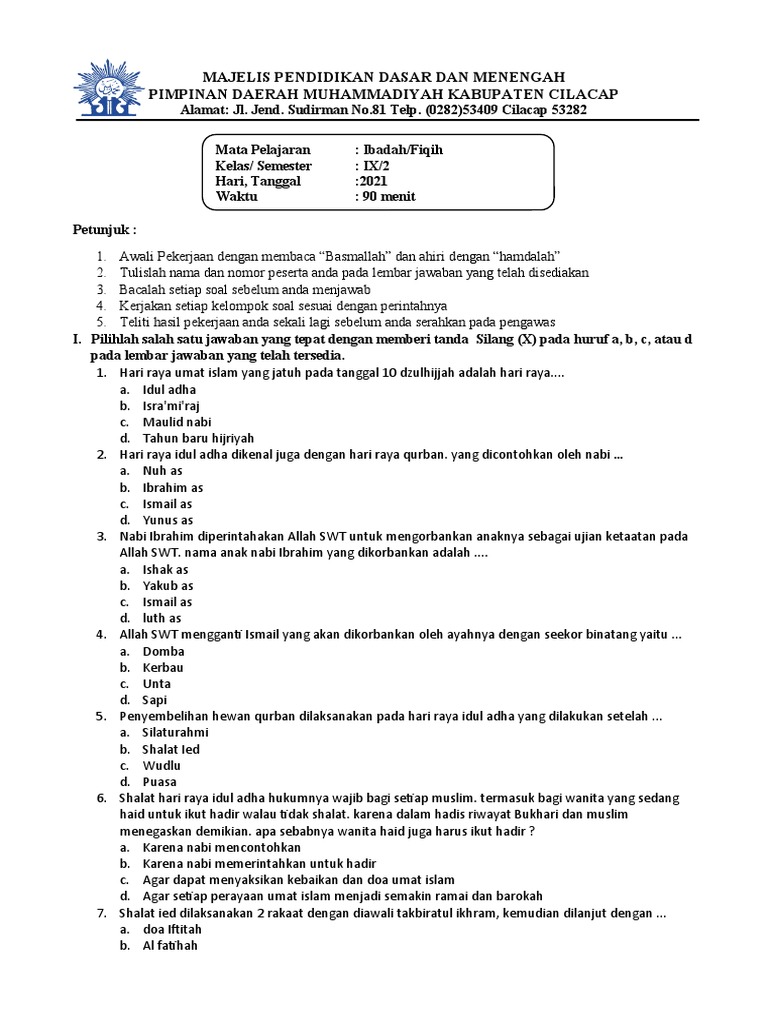 Soal Ibadah PAS 2 Kelas 9 | PDF