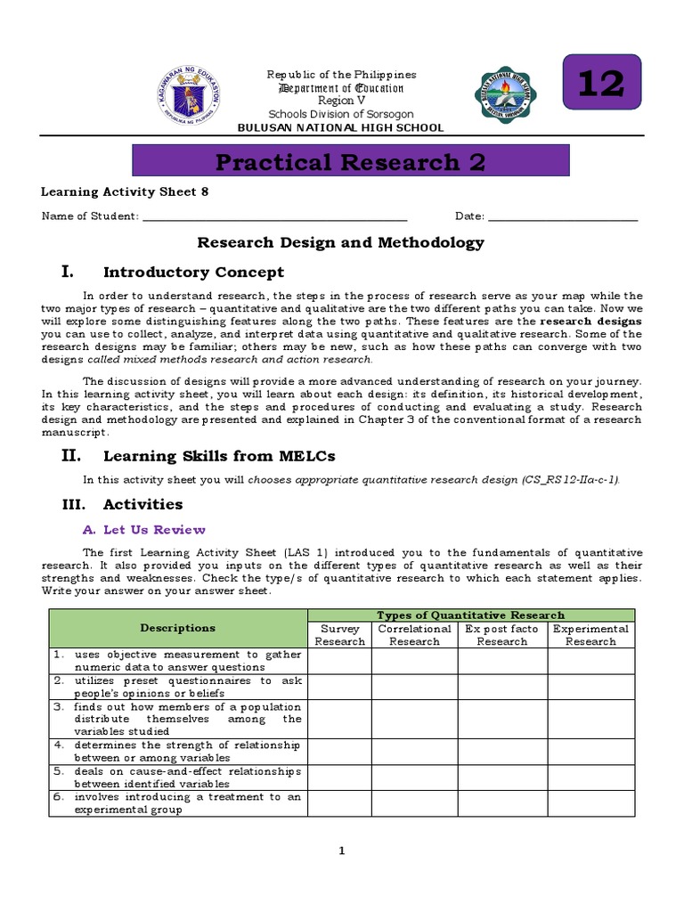 Practical Research 2 Module: Research Design and Methodology | PDF ...