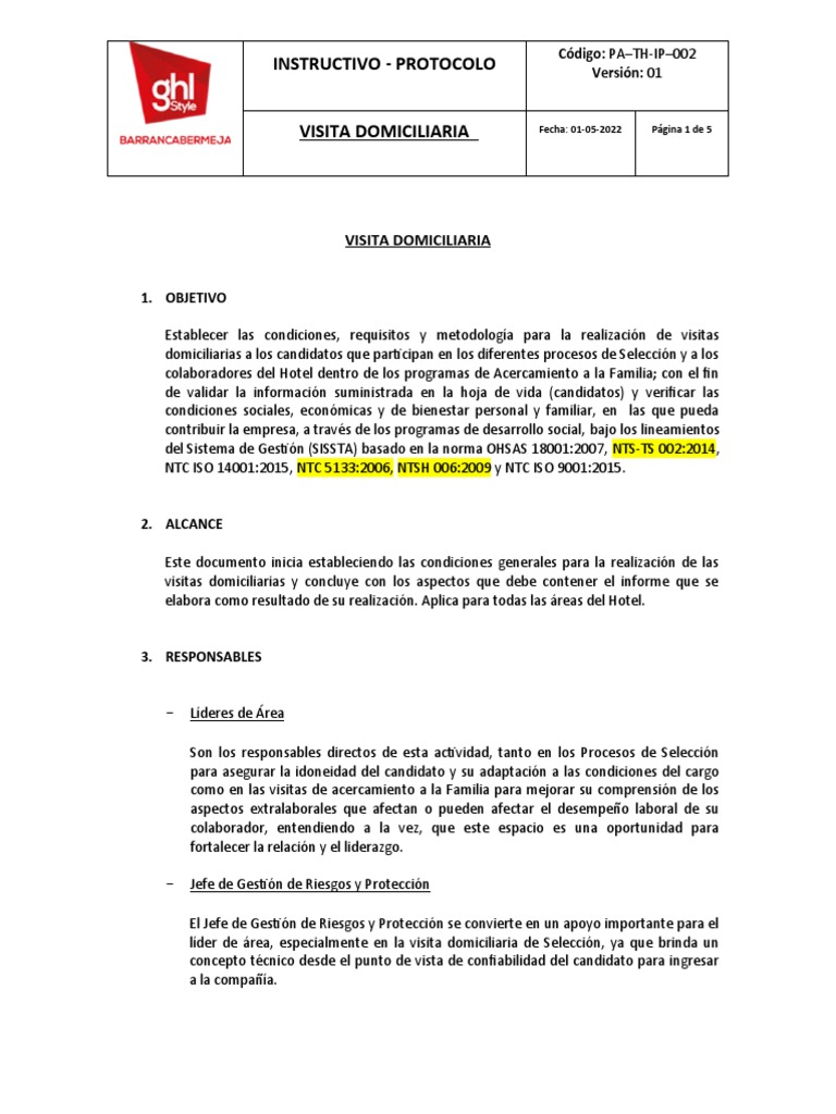 PA-TH-IP-002 Protocolo de Visita Domiciliaria | PDF