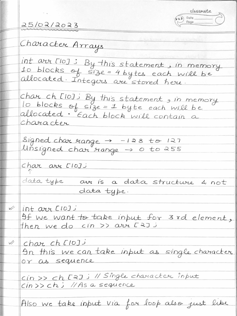 Character Arrays and Strings ClassI Notes | PDF Character Arrays and Strings ClassI Notes | PDF