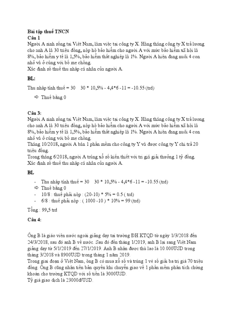Bài tập thuế TNCN | PDF