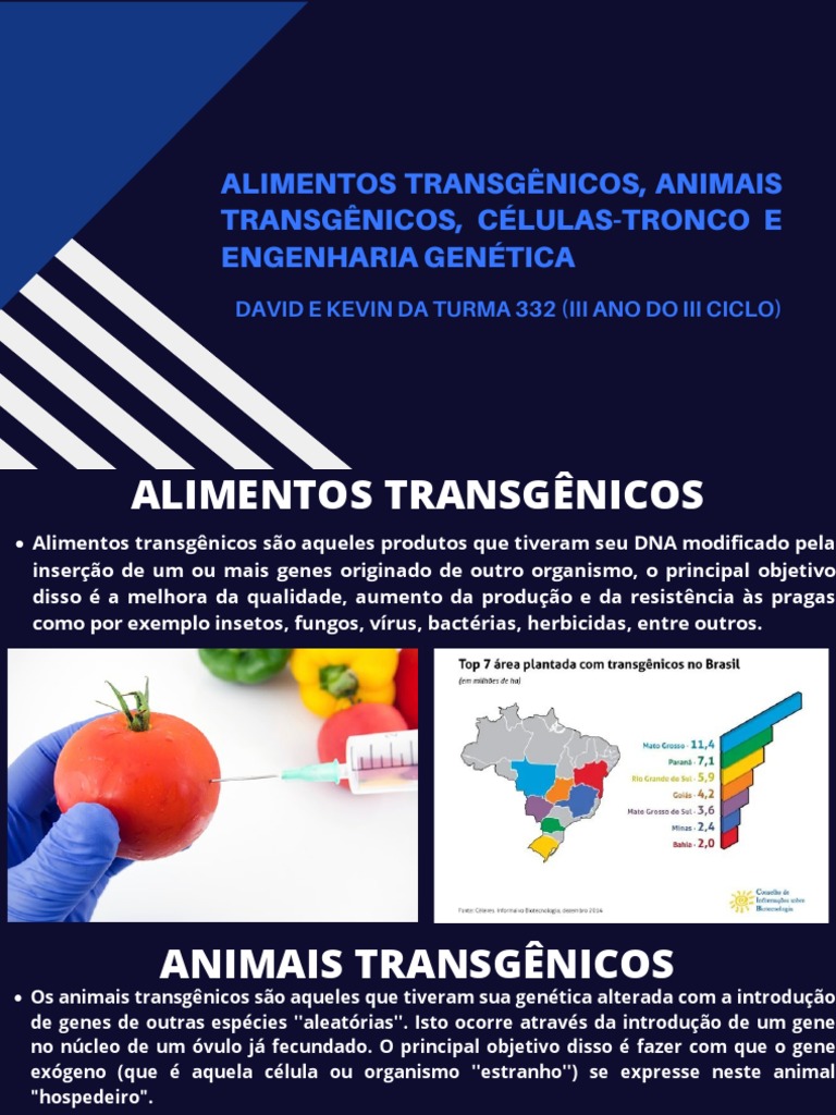 Alimentos Transgênicos, Animais Transgênicos, Células-Tronco e ...