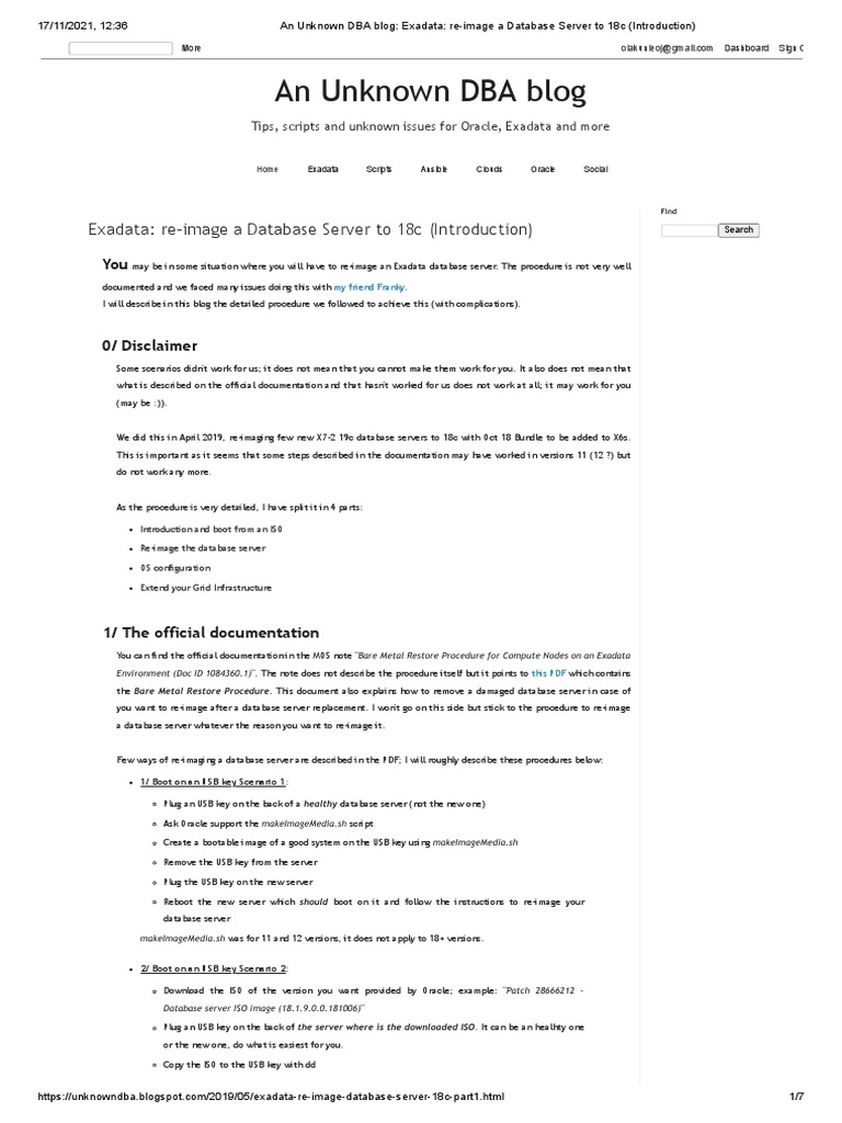 An Unknown DBA Blog - Exadata - Re-Image A Database Server To 18c Part1 ...
