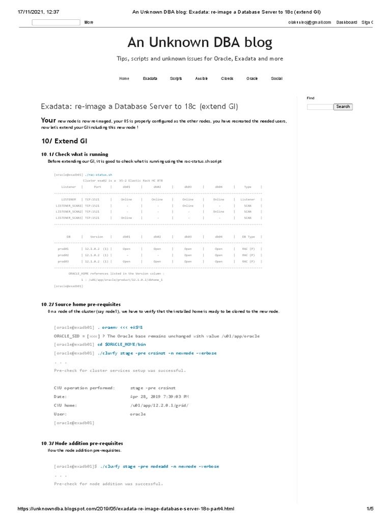 An Unknown DBA Blog - Exadata - Re-Image A Database Server To 18c (Extend GI) Part4 | PDF