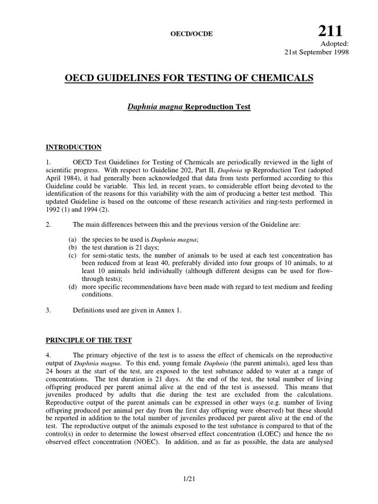 Daphnia Magna Reproduction Test Guidelines | PDF | Solvent | Total ...