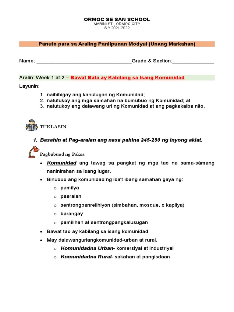 Instructions For Aralin Panlipunan 2 Week 1 | PDF