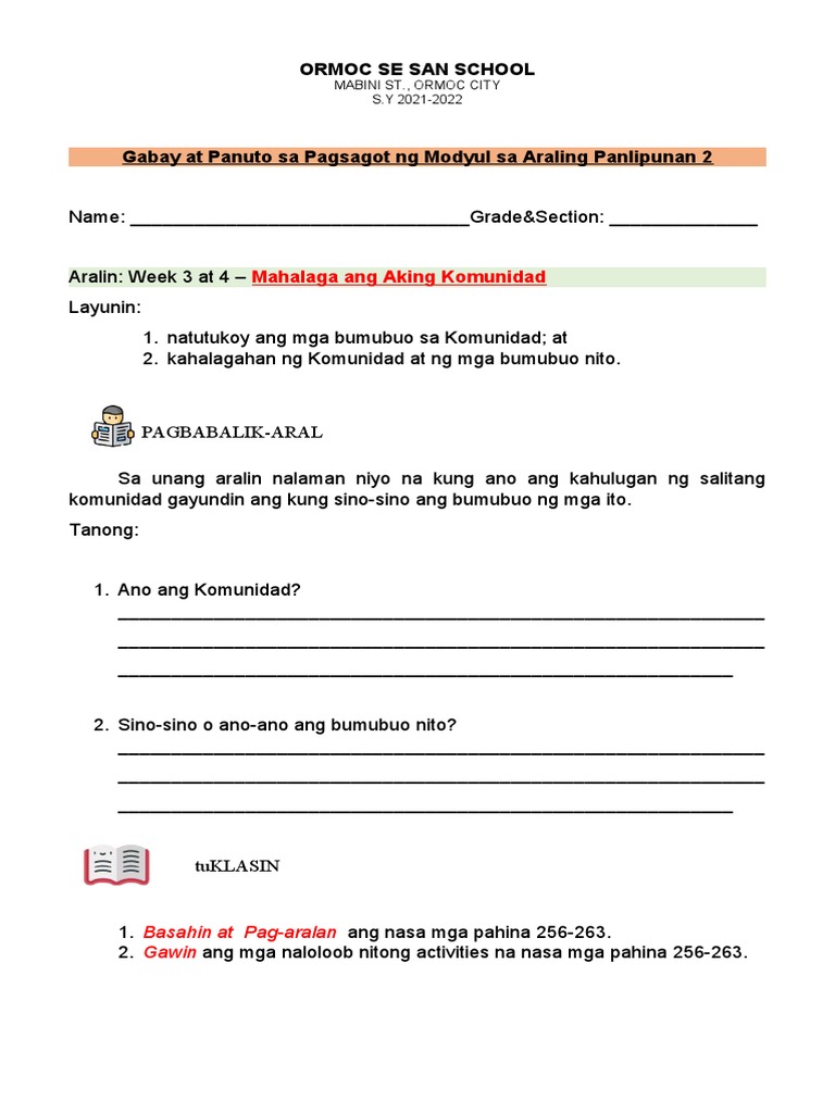 Instructions For Aralin Panlipunan 2 Week 3 and 4 | PDF