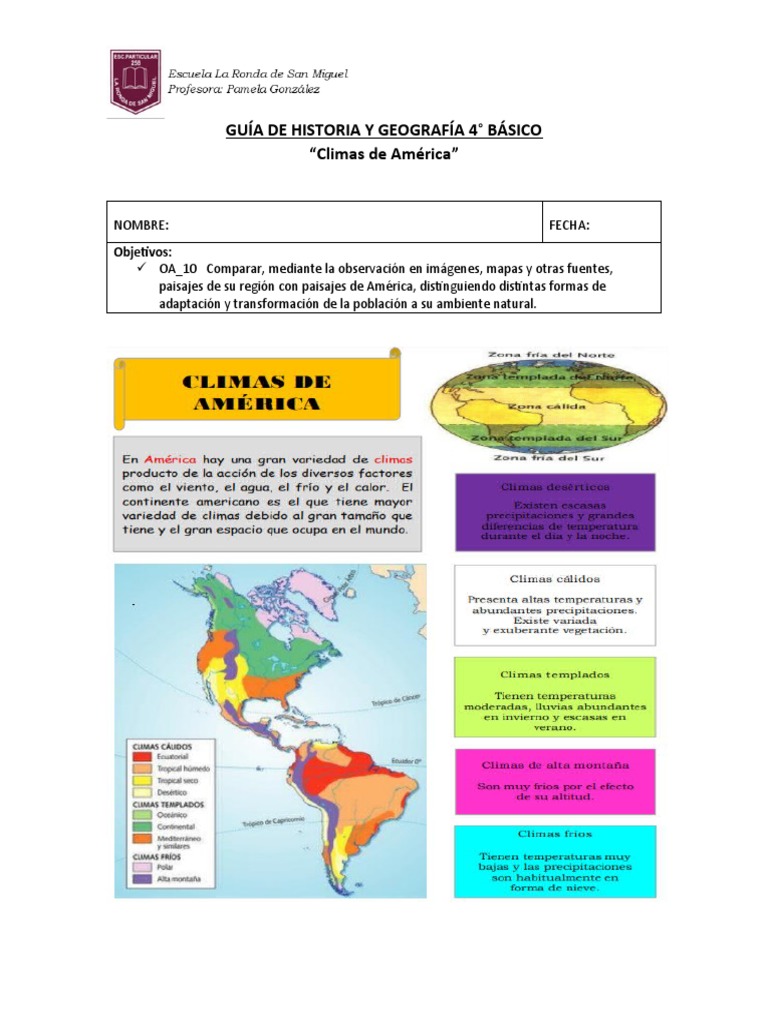 Guía de Historia y Geografía 4 Climas de América 1 | PDF
