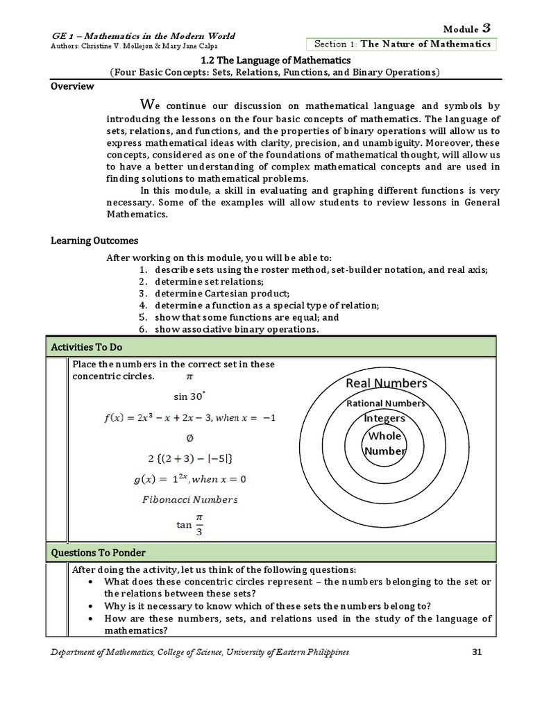 3 The Four Basic Concepts | PDF | Set (Mathematics) | Numbers