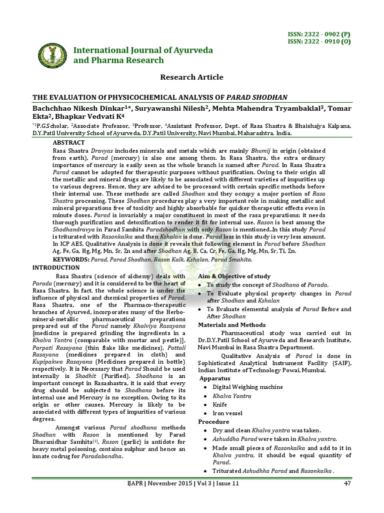 Physicochemical Analysis of Parad Shodhan | PDF