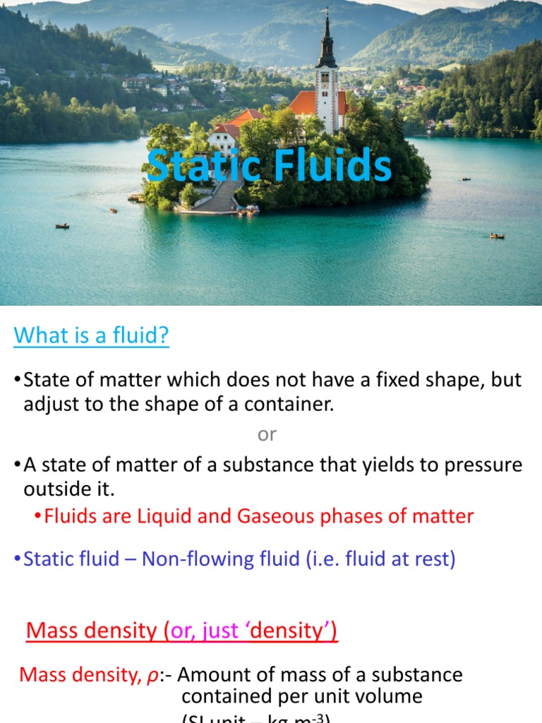 Static Fluids | PDF | Pressure | Density