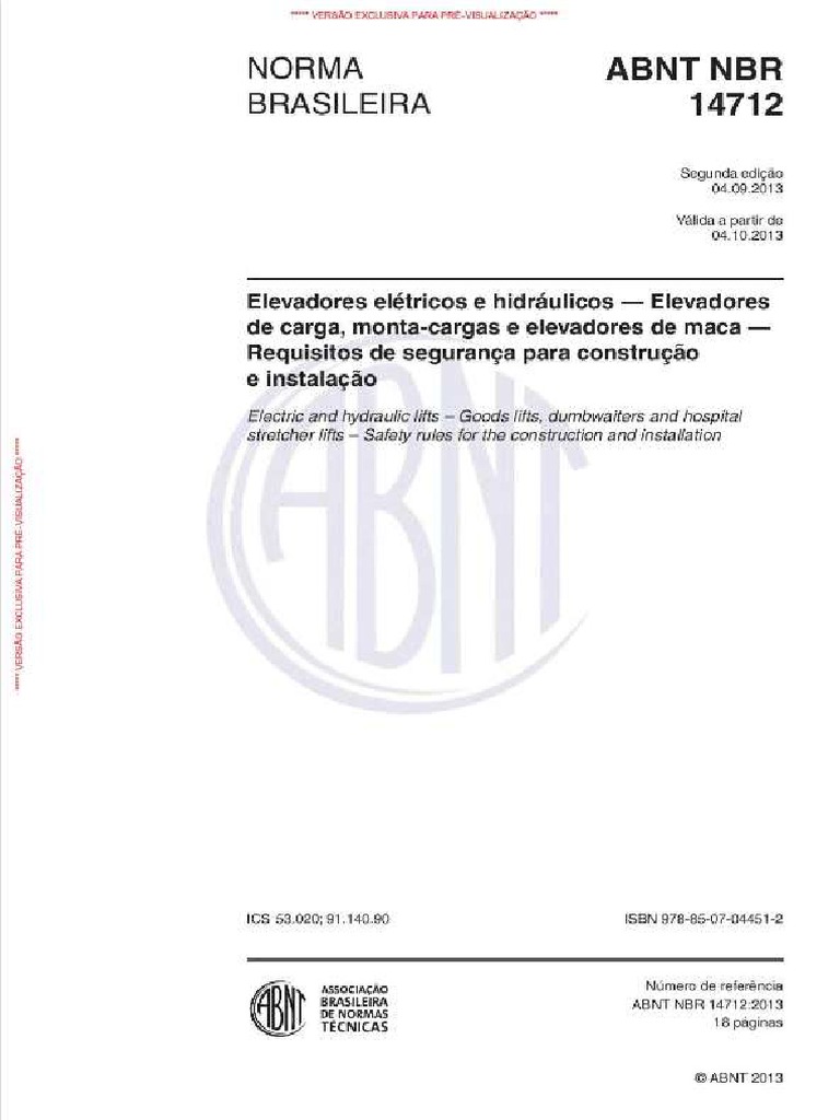NBR 14712 - Elevadores Elétricos e Hidráulicos | PDF