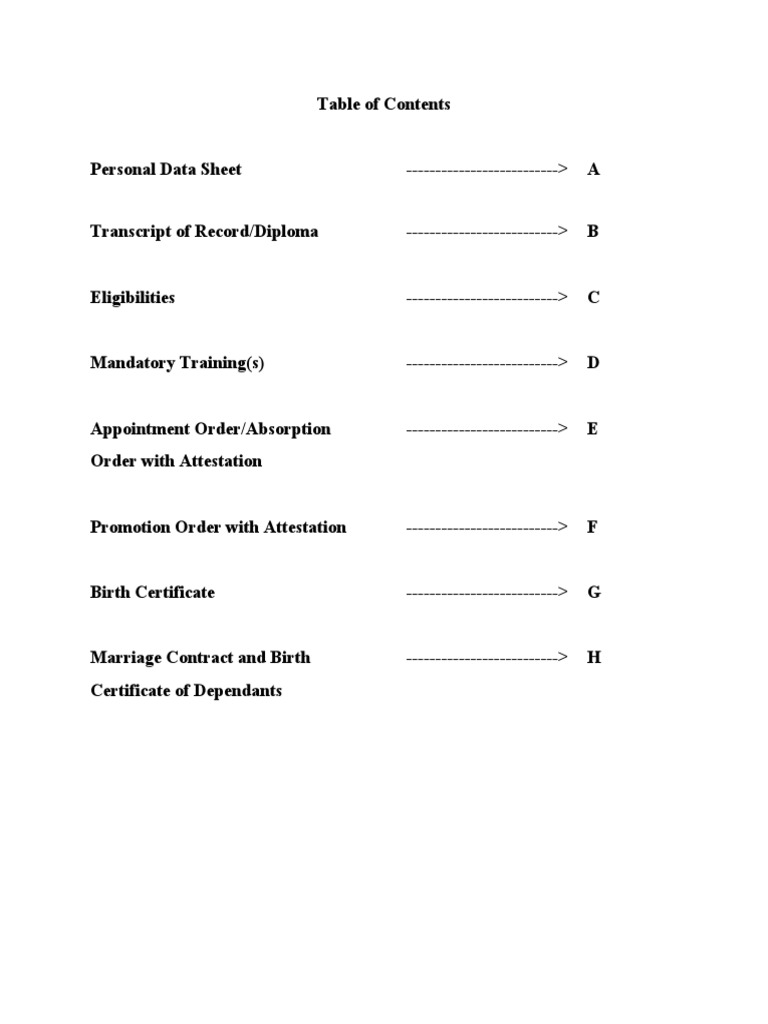 Table of Contents of Police Personal File | PDF
