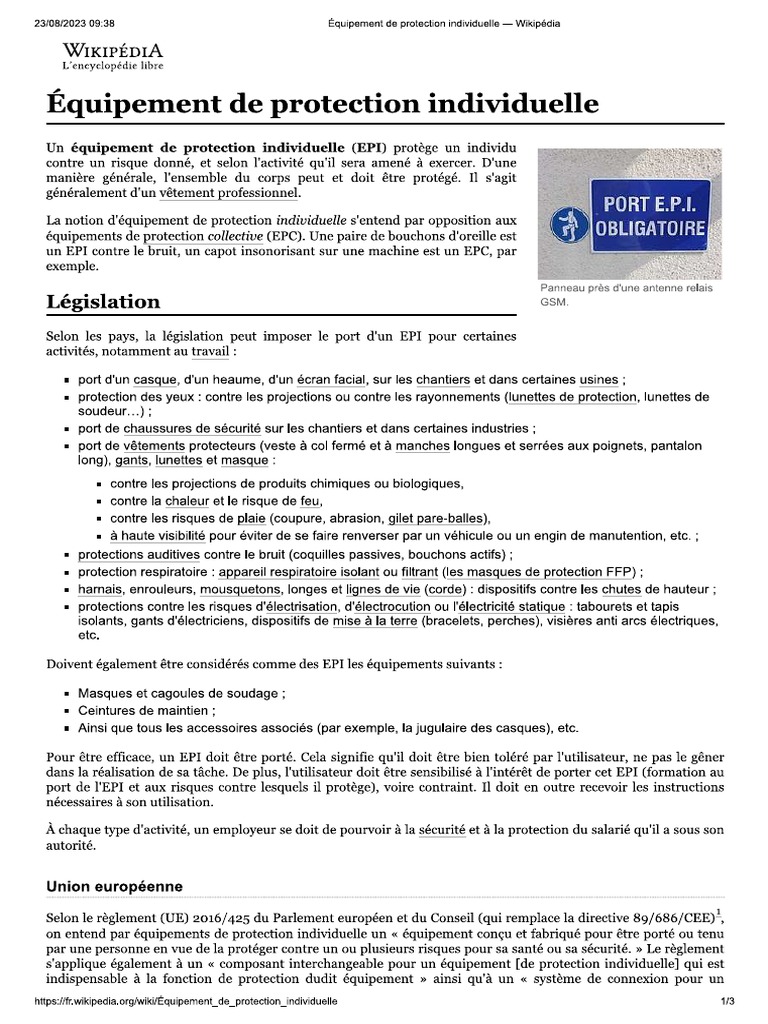 Équipement de Protection Individuelle | PDF