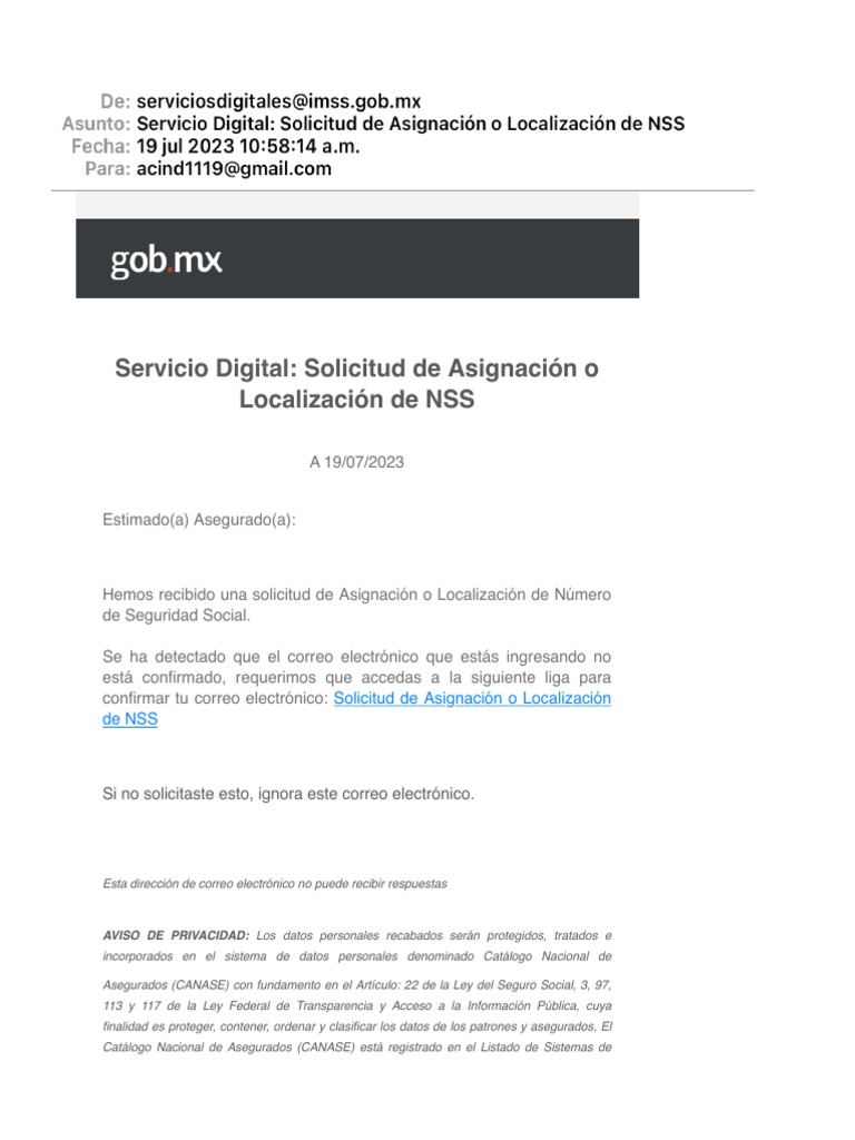 Servicio Digital Solicitud de Asignación o Localización de NSS | PDF ...