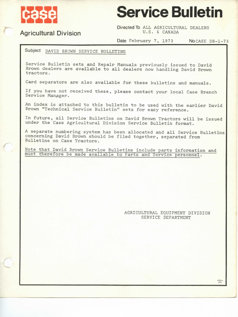 Imi022 David Brown Technical Service Bulletins & Parts Bulletins Part 1 ...