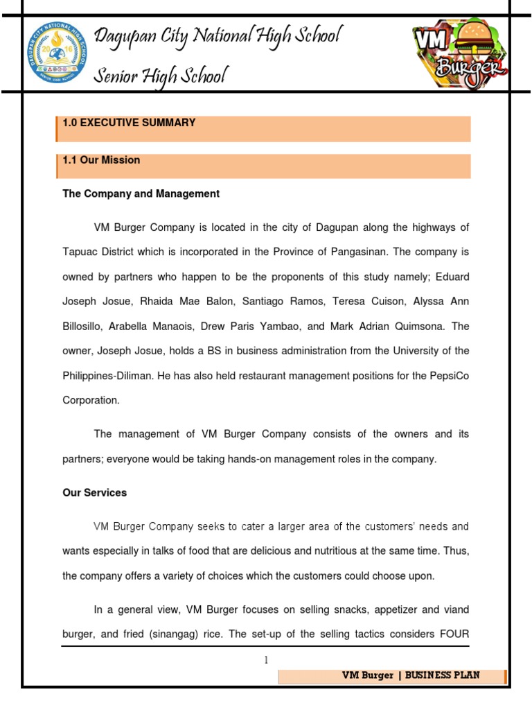 VM Burger Business Plan | PDF