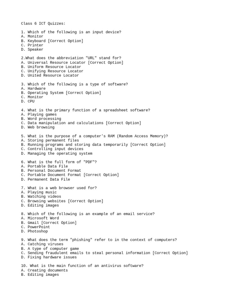 Simple ICT-related Quizzes. | PDF | Computer Virus | Internet