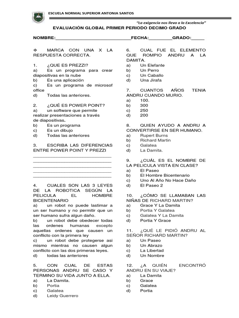 Evaluacion Global 10 | PDF