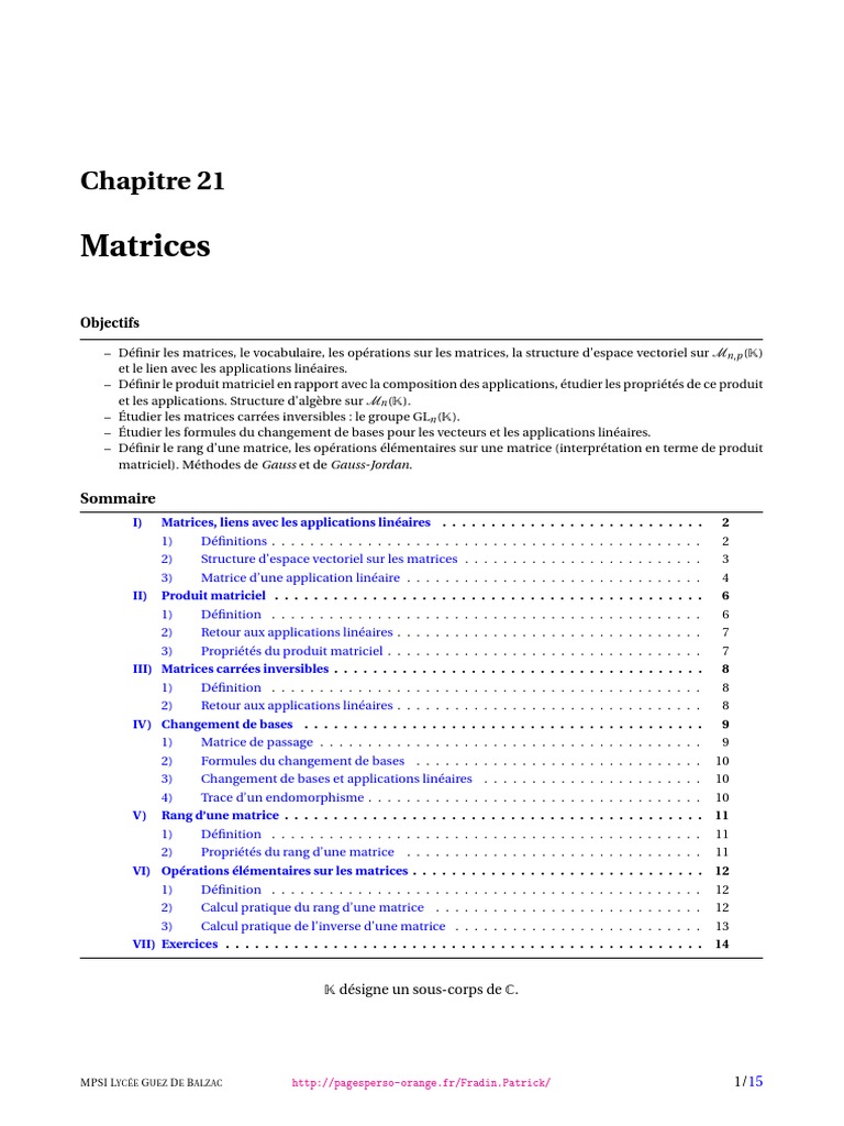 Définition et propriétés des matrices | PDF | Matrice (Mathématiques ...