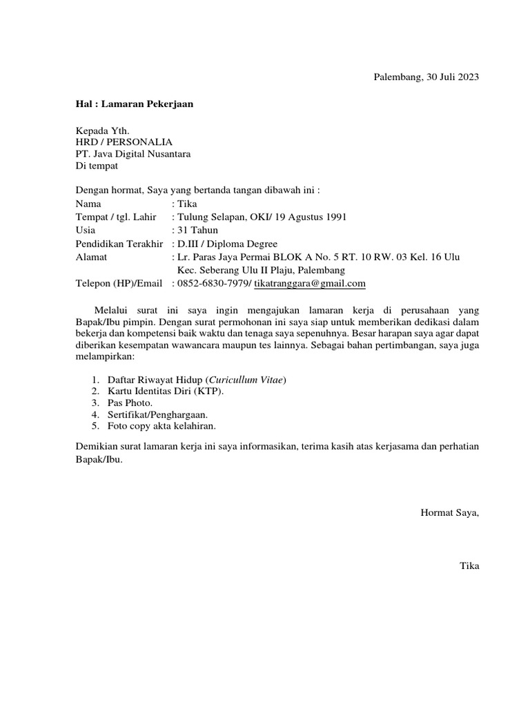 CV Tika - PT. Java Digital Nusantara | PDF | Karier & Perkembangan