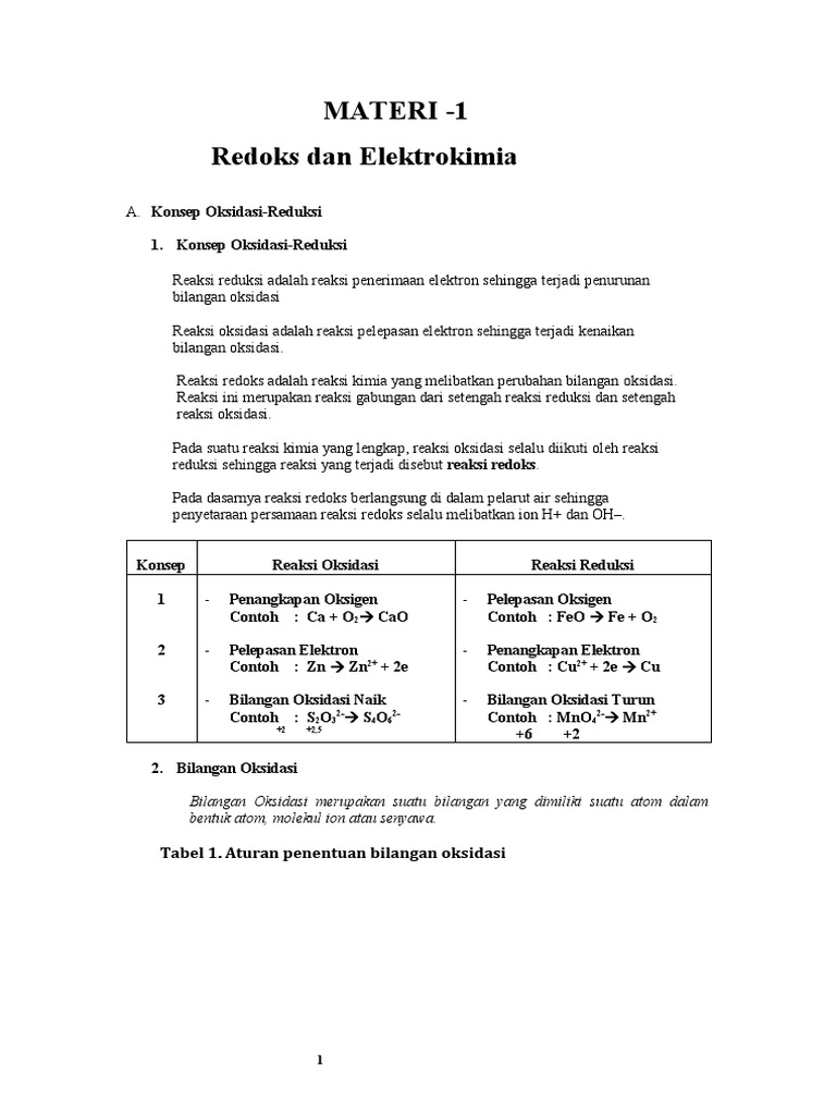 MATERI-1 ( Pengertian Redoks dan Bilangan Oksidasi) | PDF