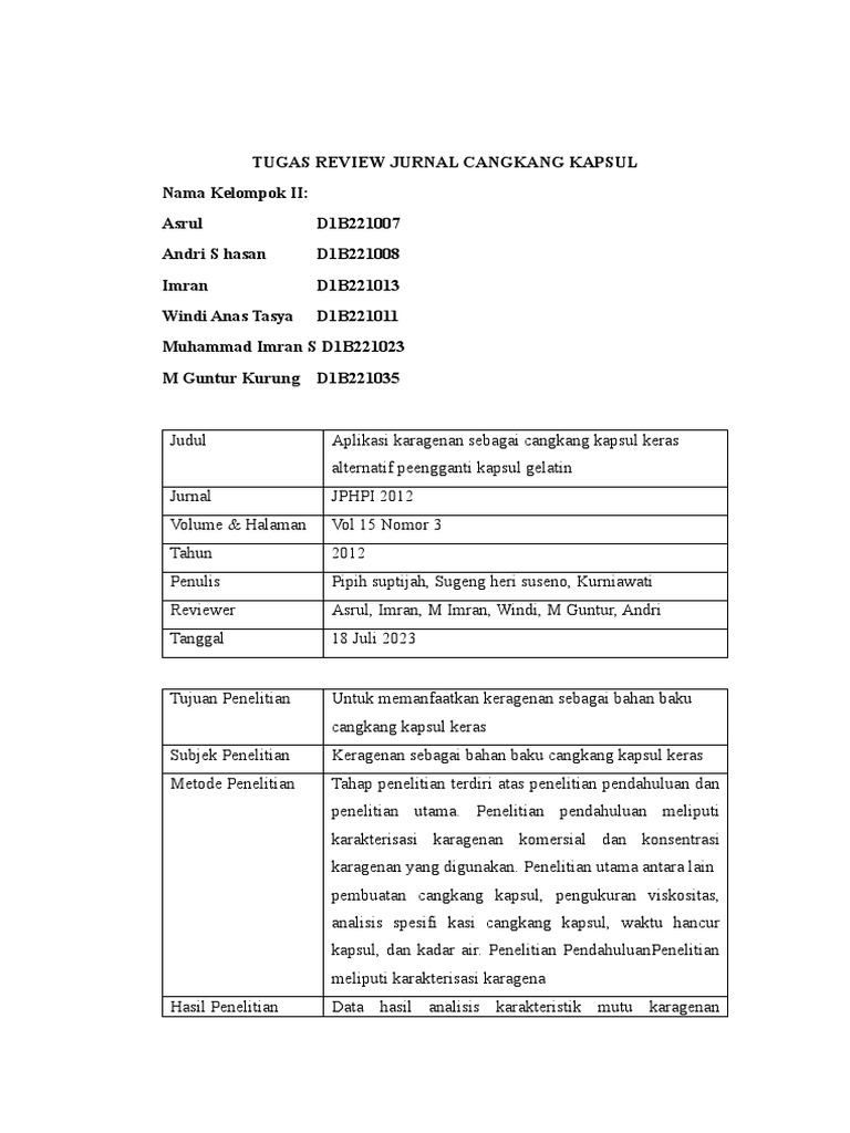 Tugas Review Jurnal Cangkang Kapsul | PDF