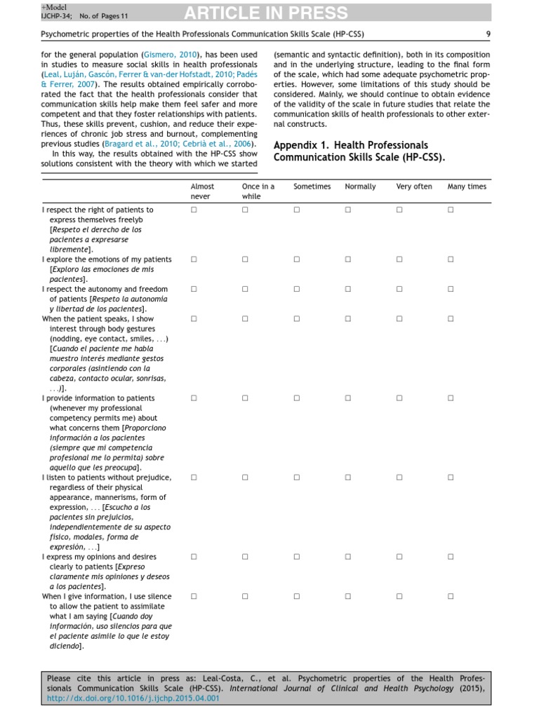 HP-CSS Psychometric Properties Analysis | PDF | Health Care ...