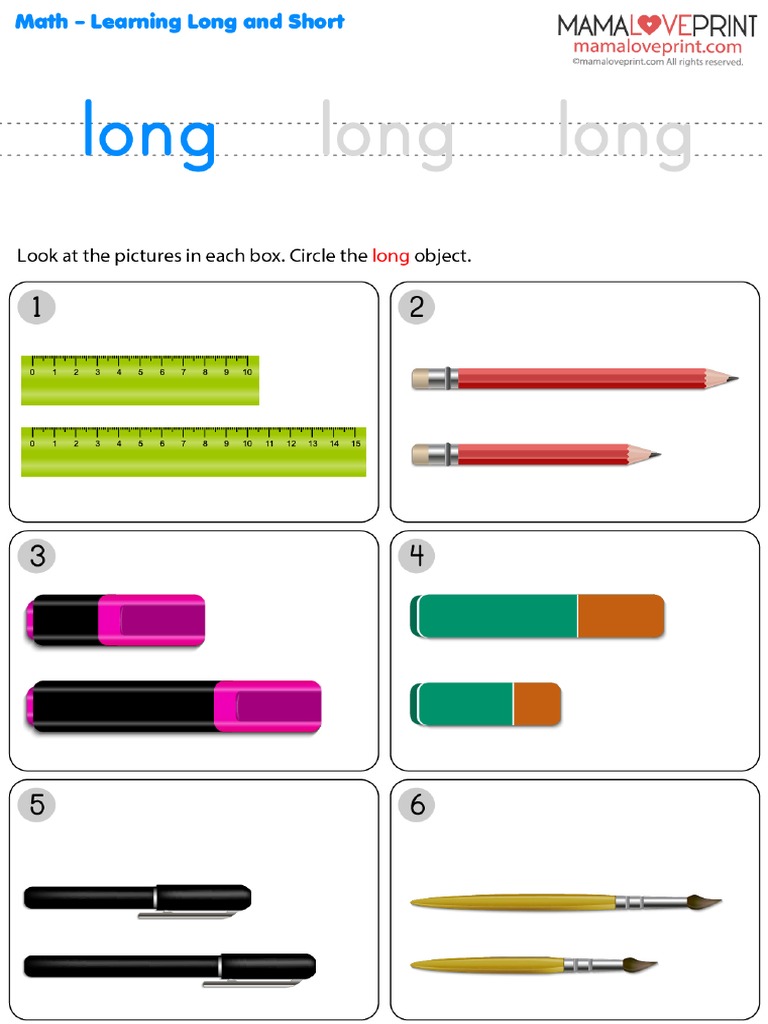 LearningLongandShortKindergartenMathWorksheets 1 | PDF