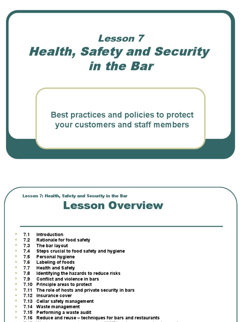 Bar Safety and Hygiene Best Practices | PDF | Insurance | Waste
