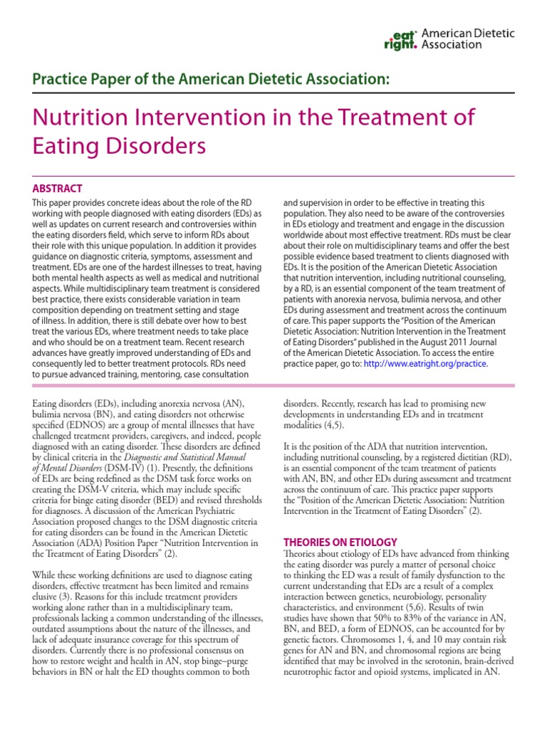 Nutrition Intervention for Eating Disorders | PDF | Eating Disorder ...