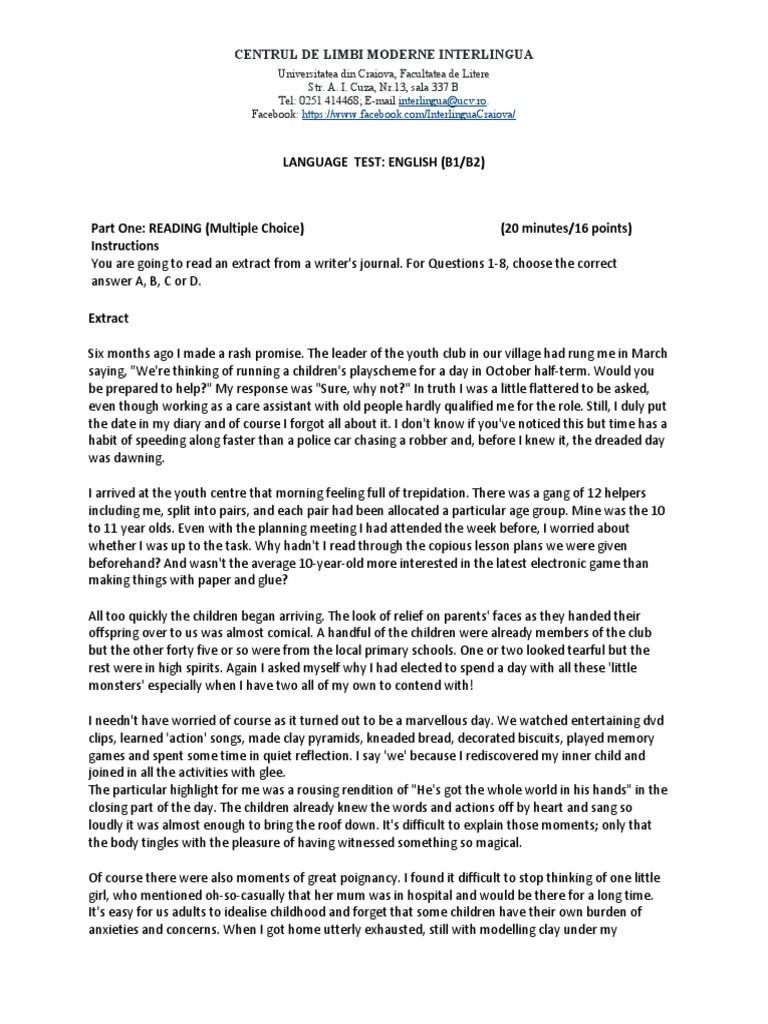 Model de Teste Pentru Lb. Engleza | PDF