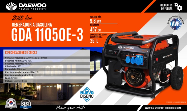 Generador Daewoo GDA 11050E-3 Especificaciones | PDF | Tecnología