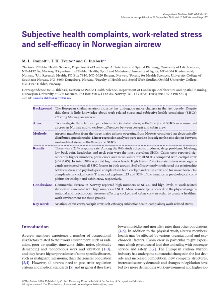 Subjective Health Complaints, Work-Related Stress | PDF | Flight ...
