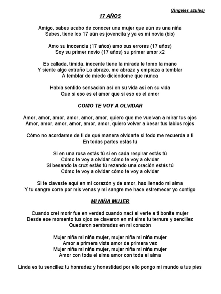 Letras de "17 Años" - Ángeles Azules | PDF