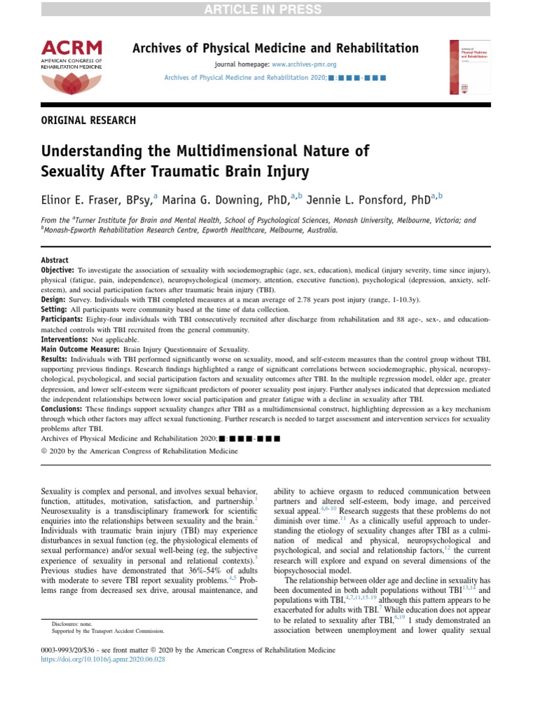 Understanding The Multidimensional Nature of Sexuality After Traumatic ...
