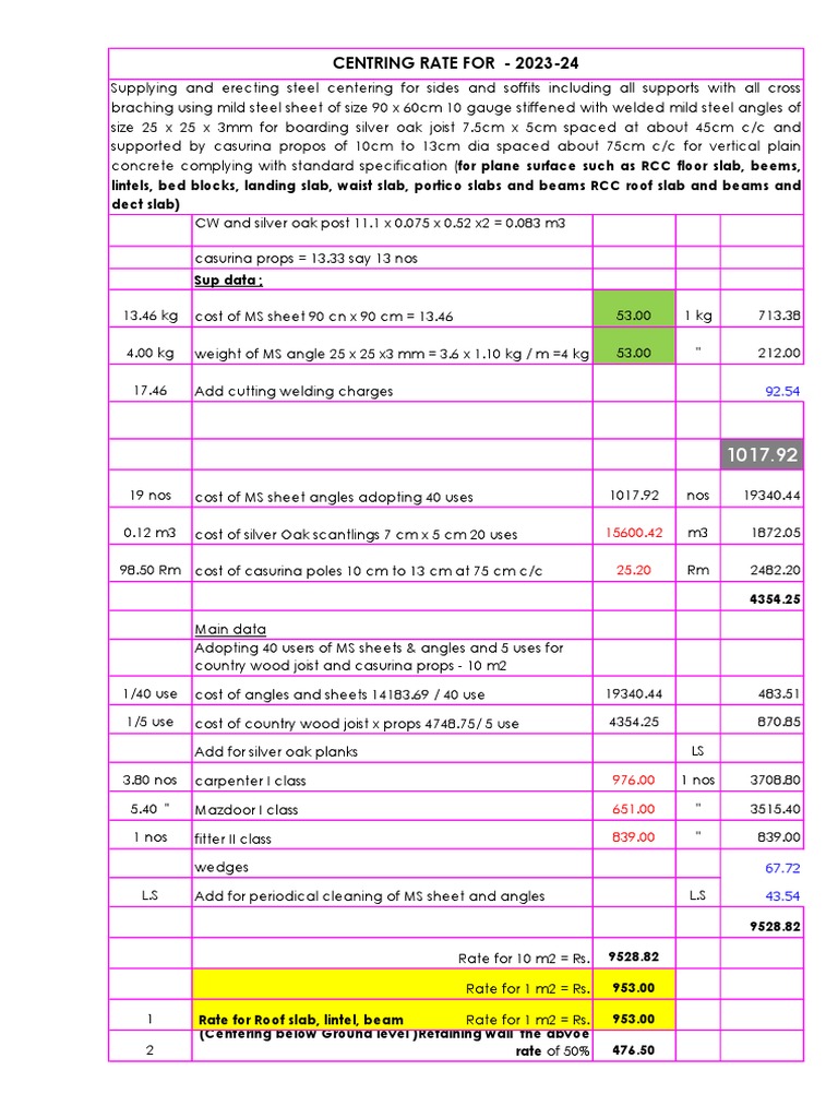 Centering Data 23-24 | PDF | Architectural Elements | Building Engineering Centering Data 23-24 | PDF | Architectural Elements | Building Engineering
