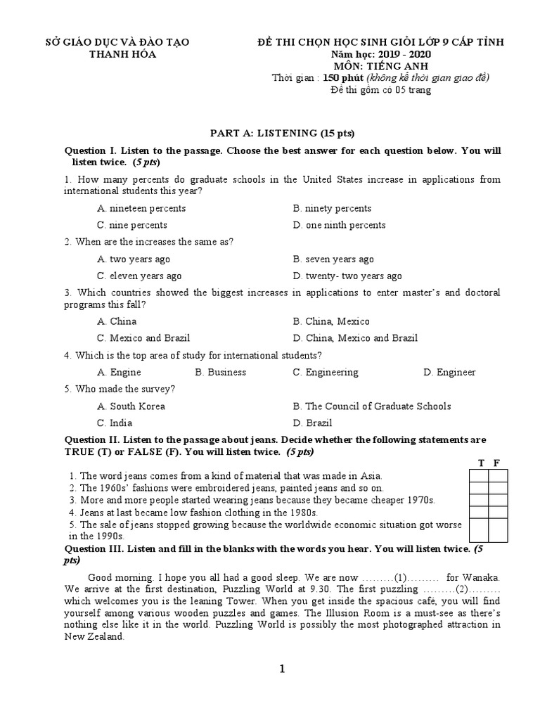 Deda HSG Tinh Mon Tieng Anh 9 Tinh Thanh Hoa Nam Hoc 20192020 | PDF | Water | Water Cycle