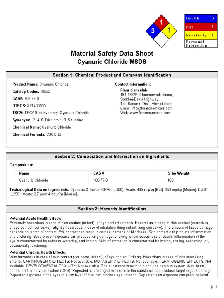 Cyanuric Chloride | PDF | Occupational Safety And Health | Safety