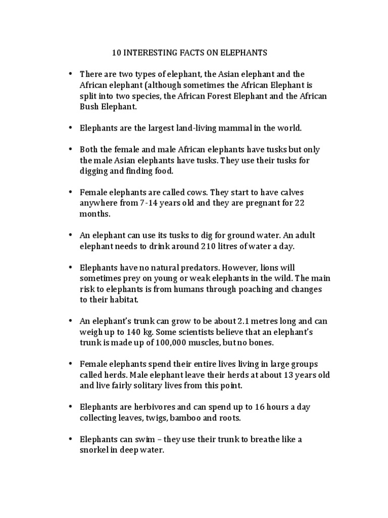 10 Interesting Elephant Facts | PDF | Elephant | Mammals