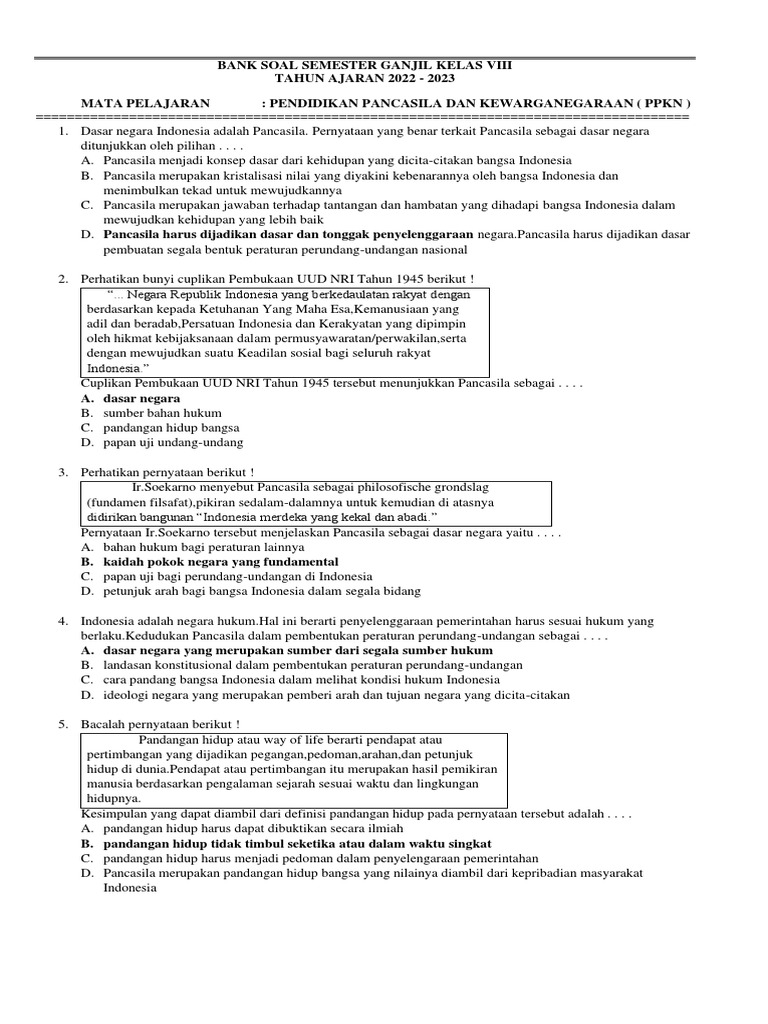 Share Bank Soal PPKN Kelas Viii Semester Ganjil | PDF