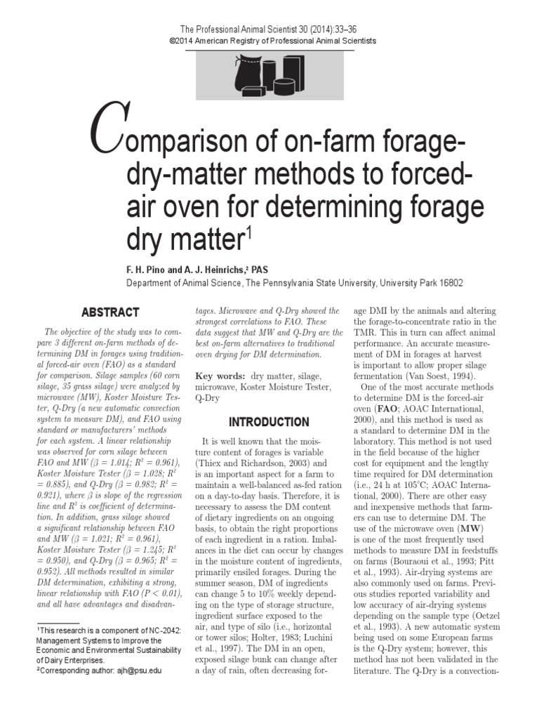 Comparison of On-Farm Forage-Dry-Matter Methods To Forced-Air Oven For ...