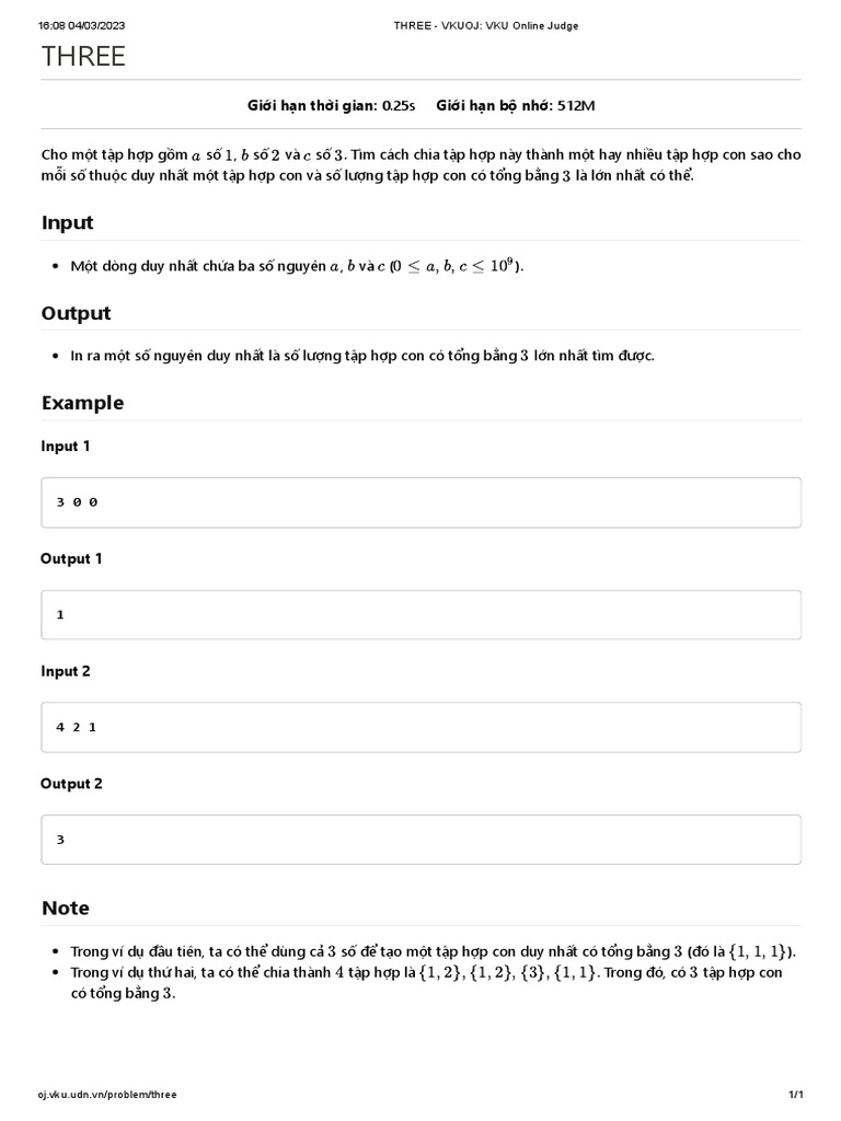 THREE VKUOJ - VKU Online Judge | PDF THREE VKUOJ - VKU Online Judge | PDF
